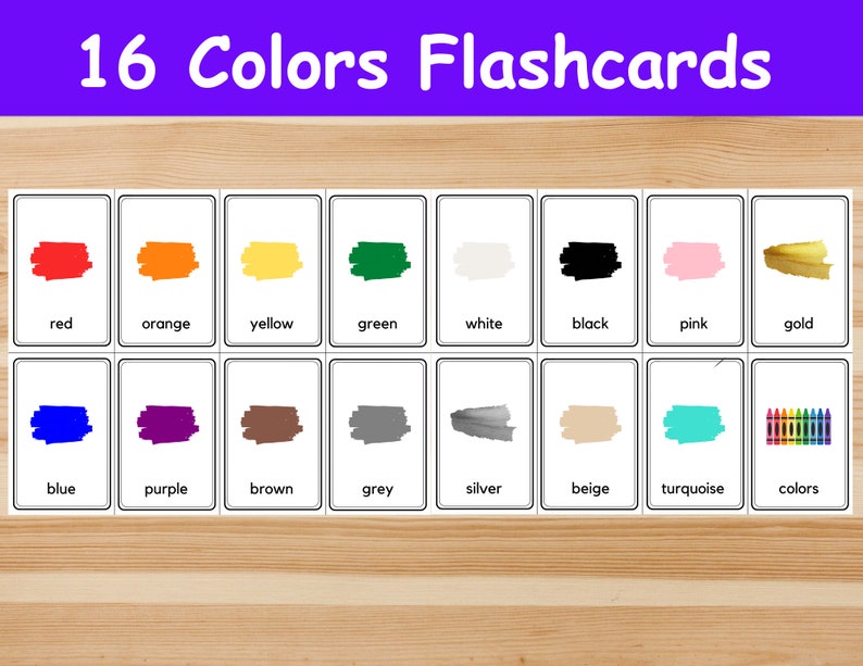 16 Colors Flashcards / Image Cards for Kids, Preschoolers. Nomenclature ...