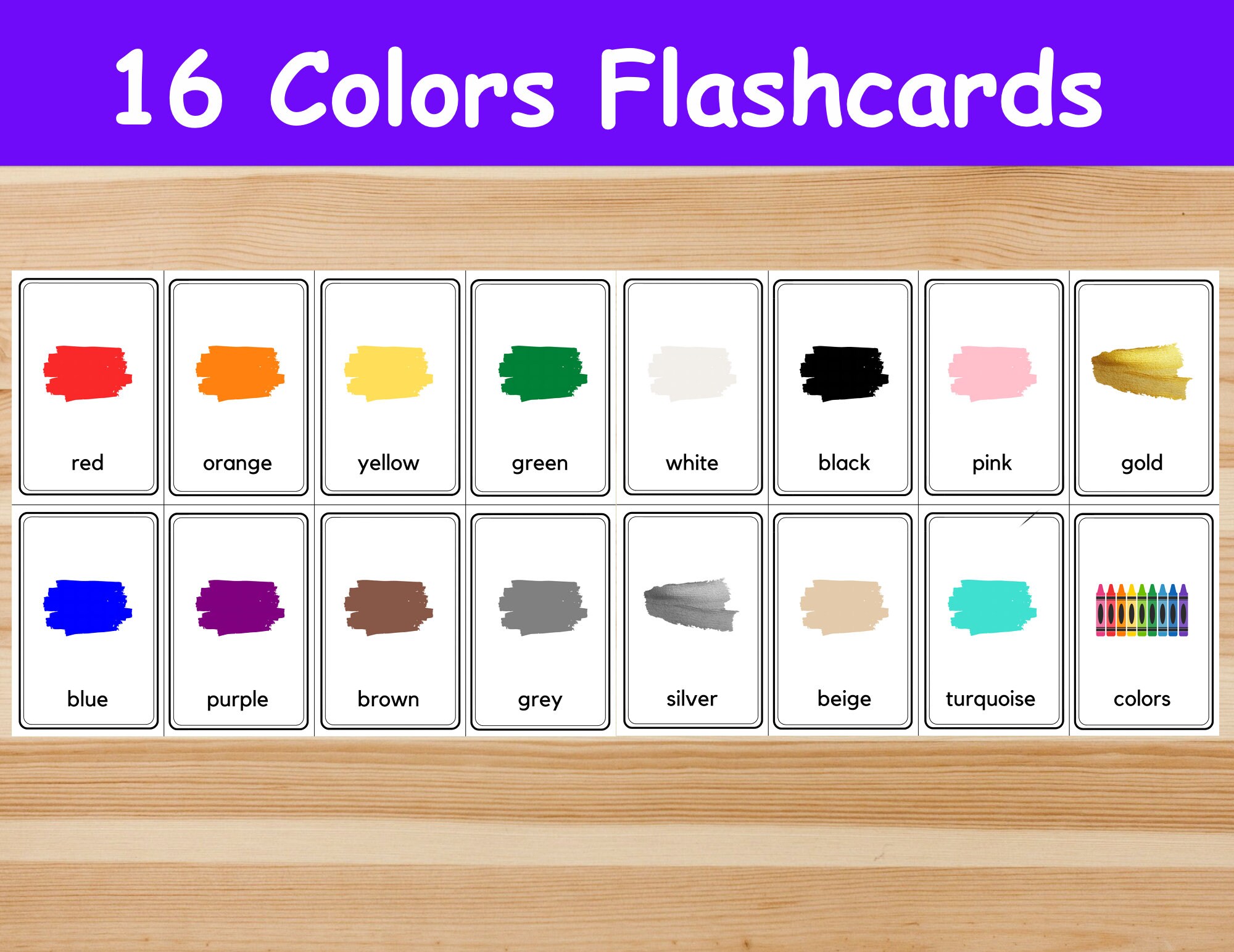 16 Colors Flashcards / Image Cards for Kids, Preschoolers. Nomenclature ...
