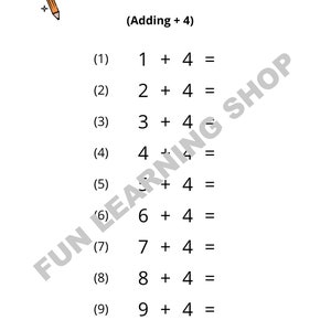 Addition Math Worksheets, Adding by 4, Numbers 1-20 (PDF Pattern) - Etsy