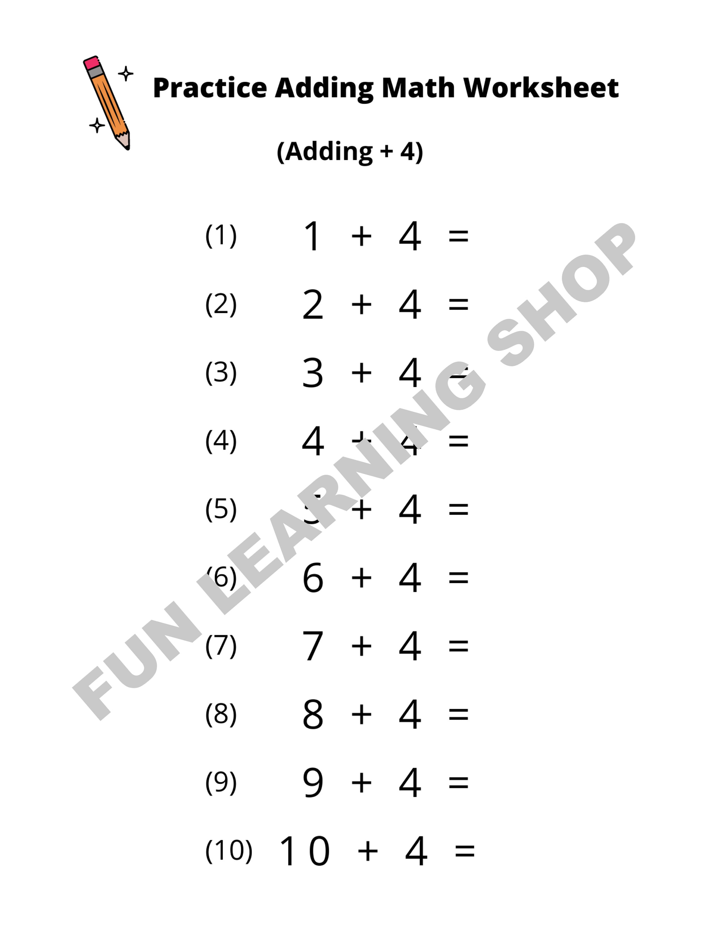 10 Printable Addition Math Worksheets. Adding by 4. Numbers 1-20 ...