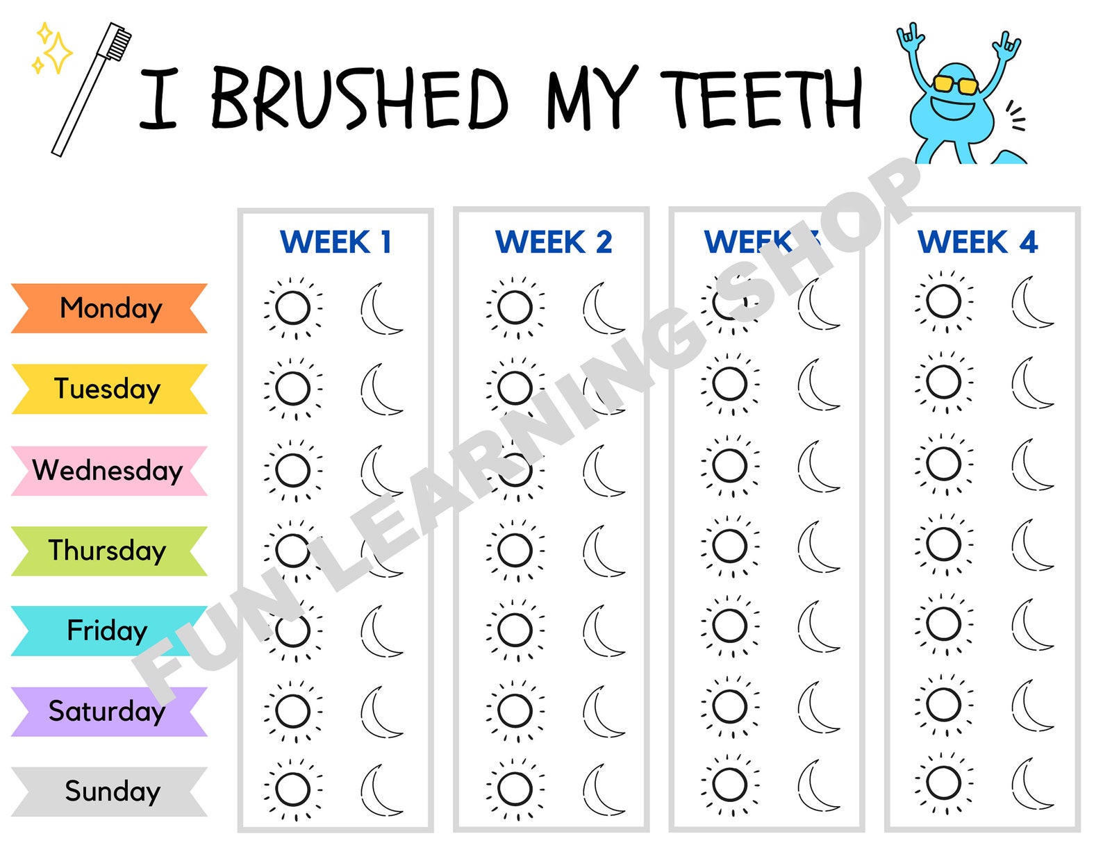 I Brushed My Teeth Chart, Tooth Brushing Chart , Toddler Reward Chart ...