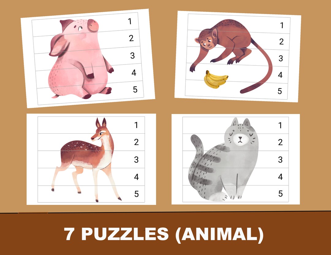 7 Animal Printable Number Sequence Puzzles. Number 1-5 - Etsy