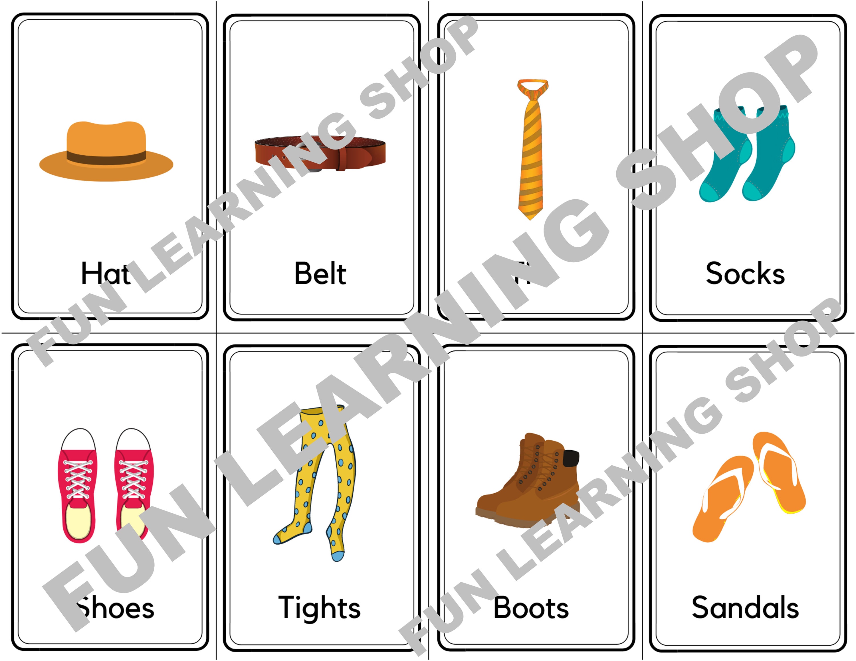 32 Clothing Flashcards / Image Cards for Kids, Preschoolers ...