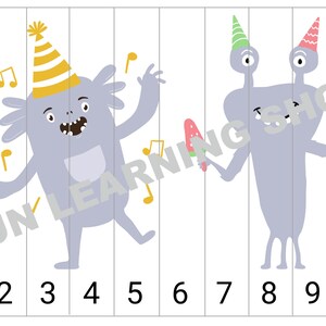 9 Printable Number Sequence Puzzles. Cute Monster Puzzles, Number ...