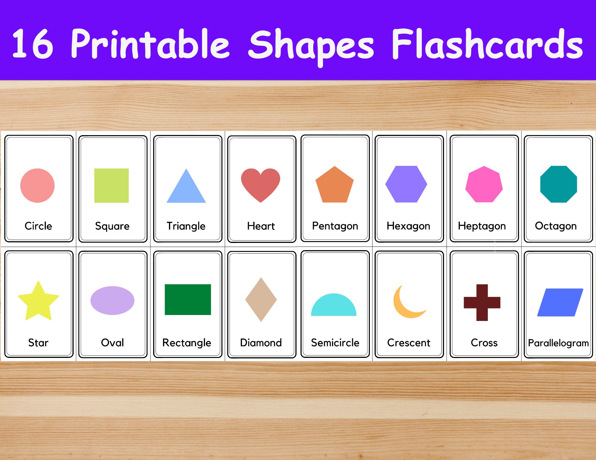 16 Shapes Flashcards / Image Cards for Kids, Preschoolers. Nomenclature ...