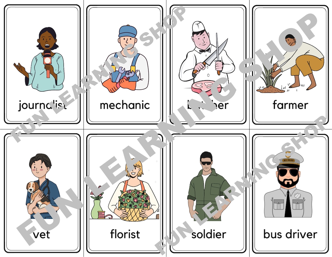 32 Professions Flashcards / Occupations, Job Image Cards for Kids ...