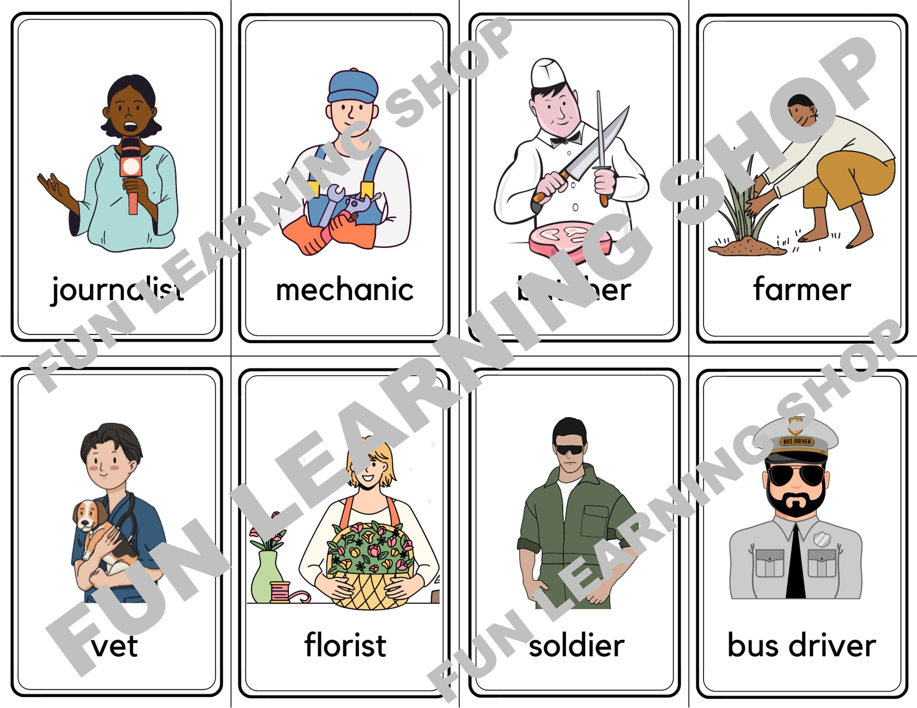 32 Professions Flashcards / Occupations, Job Image Cards for Kids ...