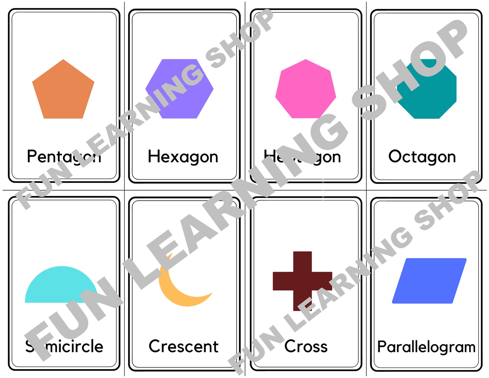 16 Shapes Flashcards / Image Cards for Kids, Preschoolers. Nomenclature ...