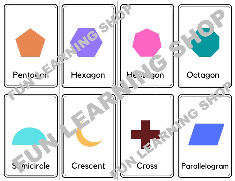 16 Shapes Flashcards / Image Cards for Kids, Preschoolers. Nomenclature ...