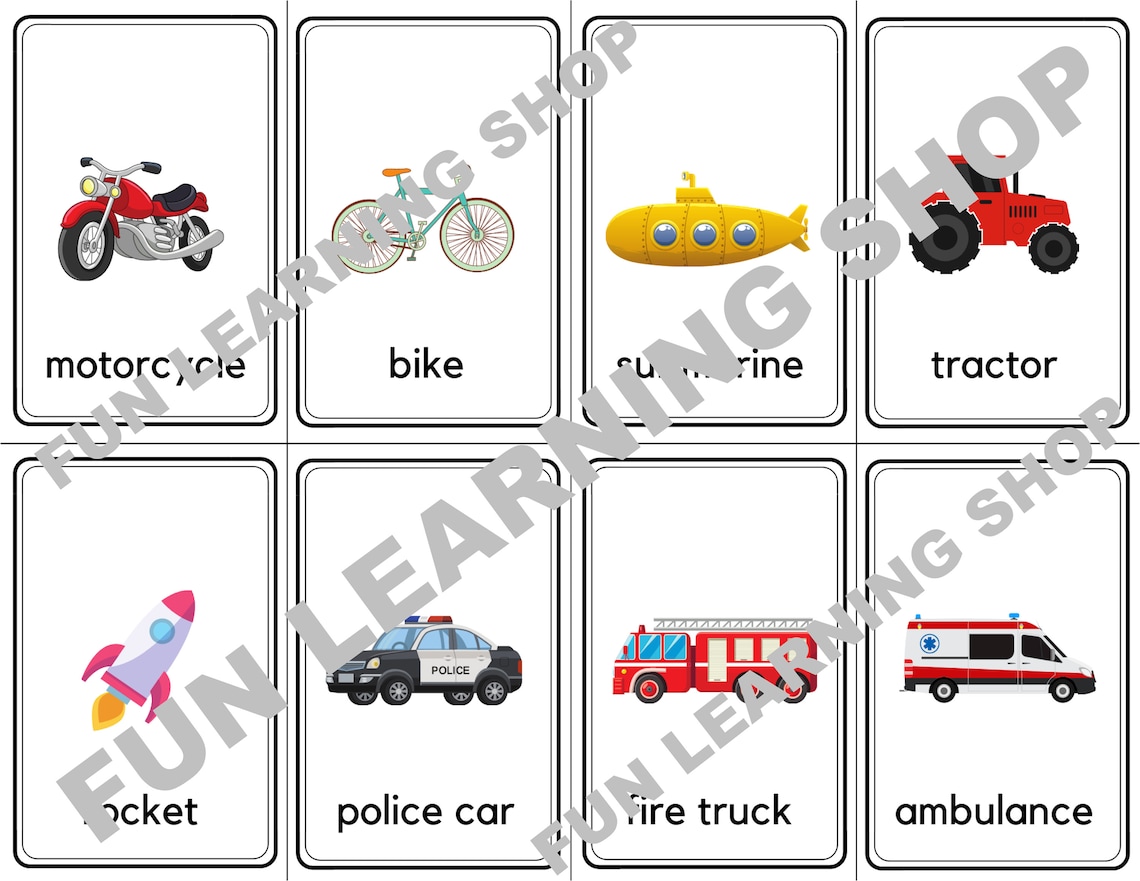24 Transport Flashcards / Image Cards for Kids, Preschoolers ...