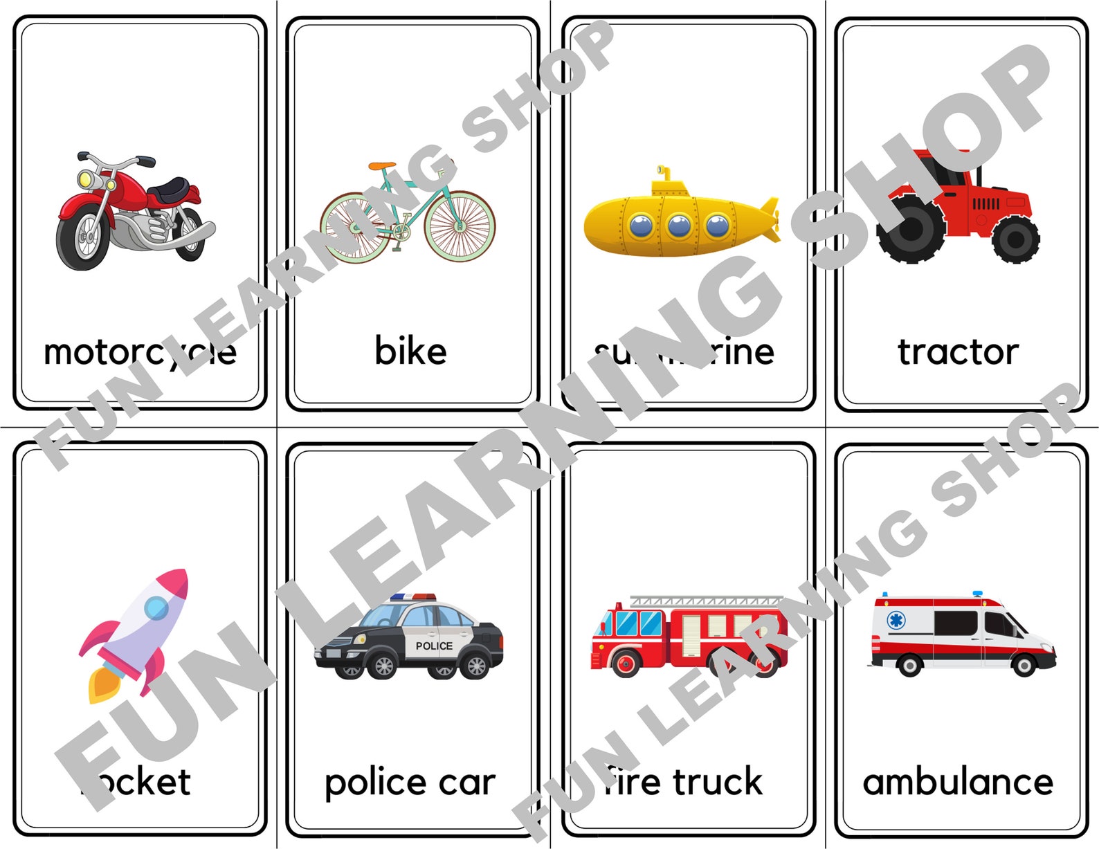 24 Transport Flashcards / Image Cards for Kids, Preschoolers ...