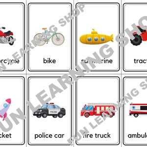 24 Transport Flashcards / Image Cards for Kids, Preschoolers ...