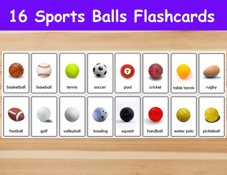 16 Sports Balls Flashcards / Image Cards for Kids, Preschoolers ...