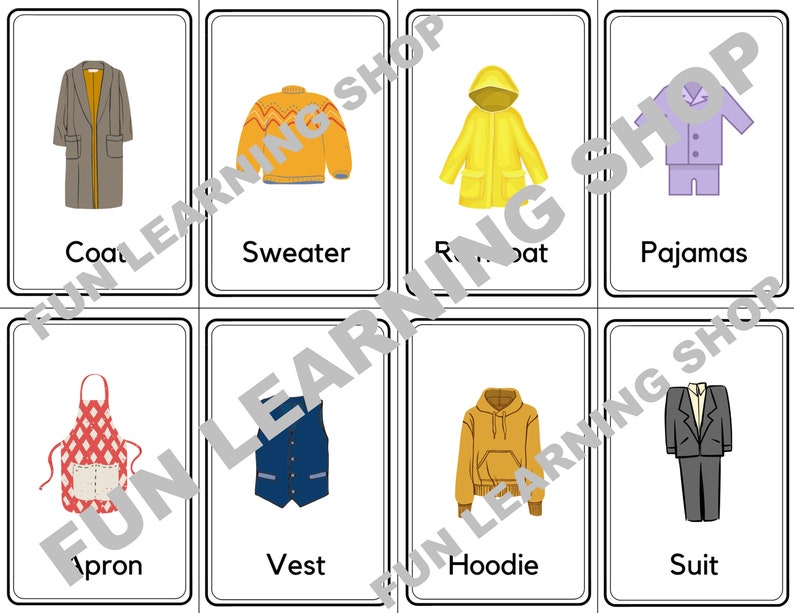 32 Clothing Flashcards / Image Cards for Kids, Preschoolers ...