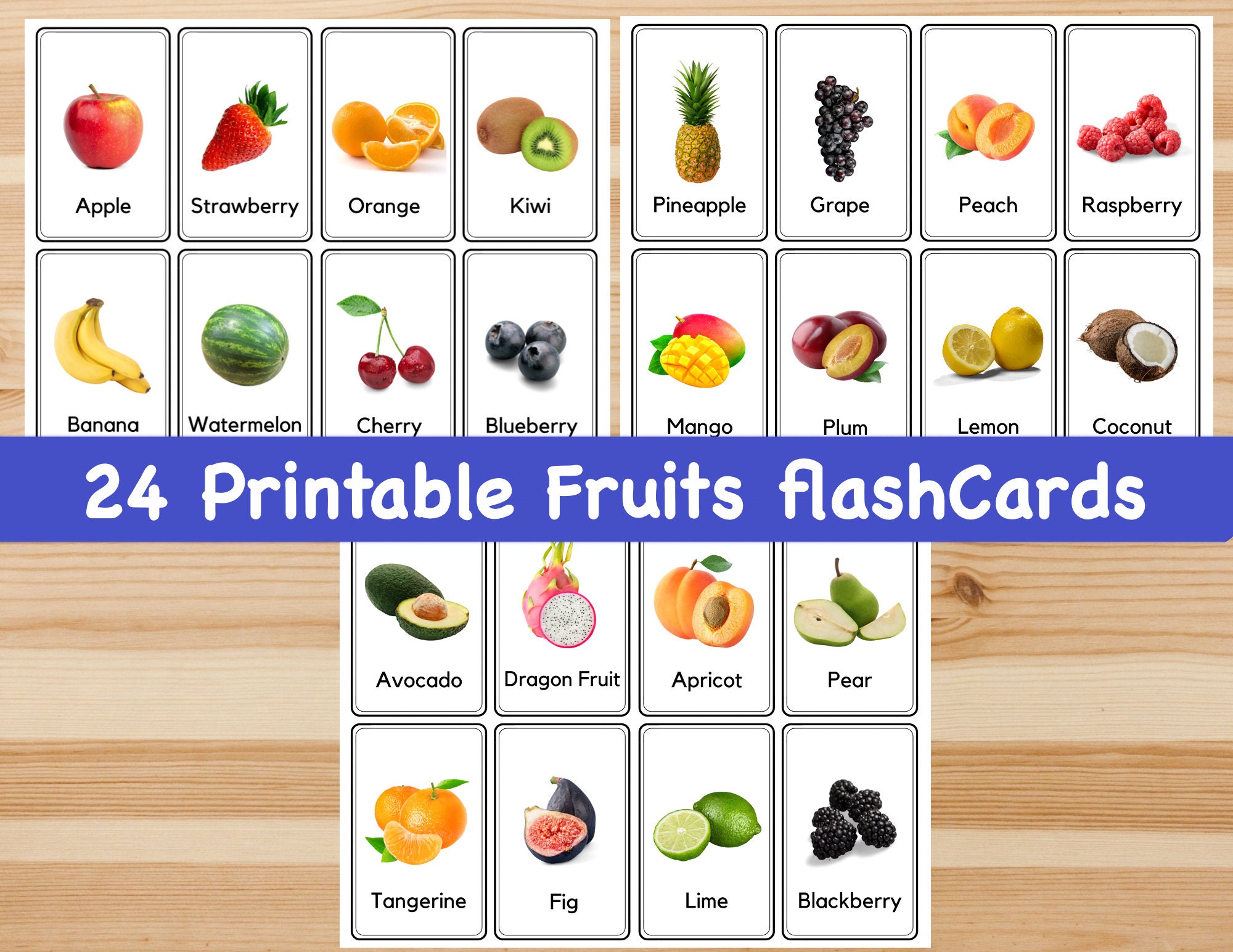 24 tarjetas de frutas / tarjetas de imagen para niños. - Etsy España