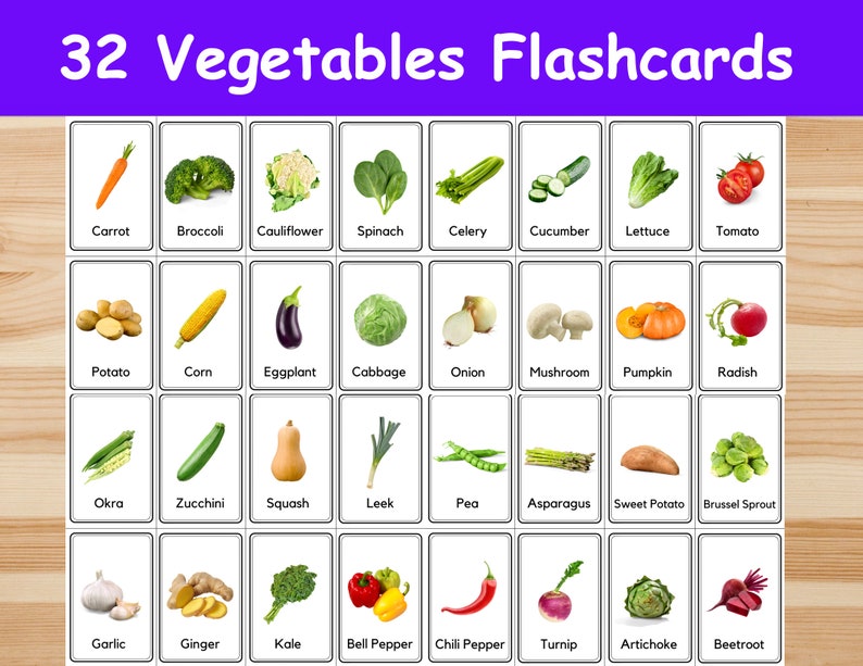 32 Vegetables Flashcards / Image Cards for Kids, Preschool ...