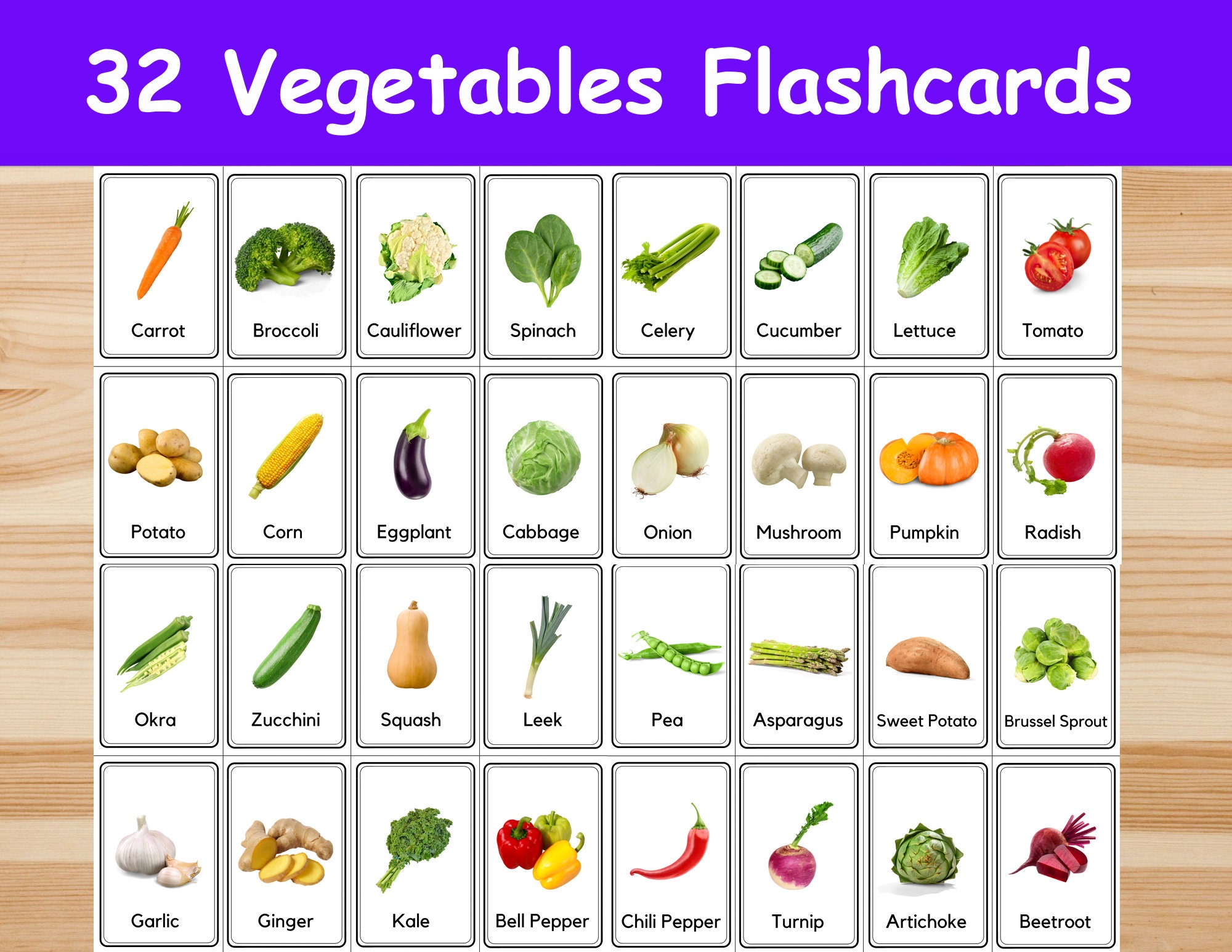 32 Vegetables Flashcards / Image Cards for Kids, Preschool ...