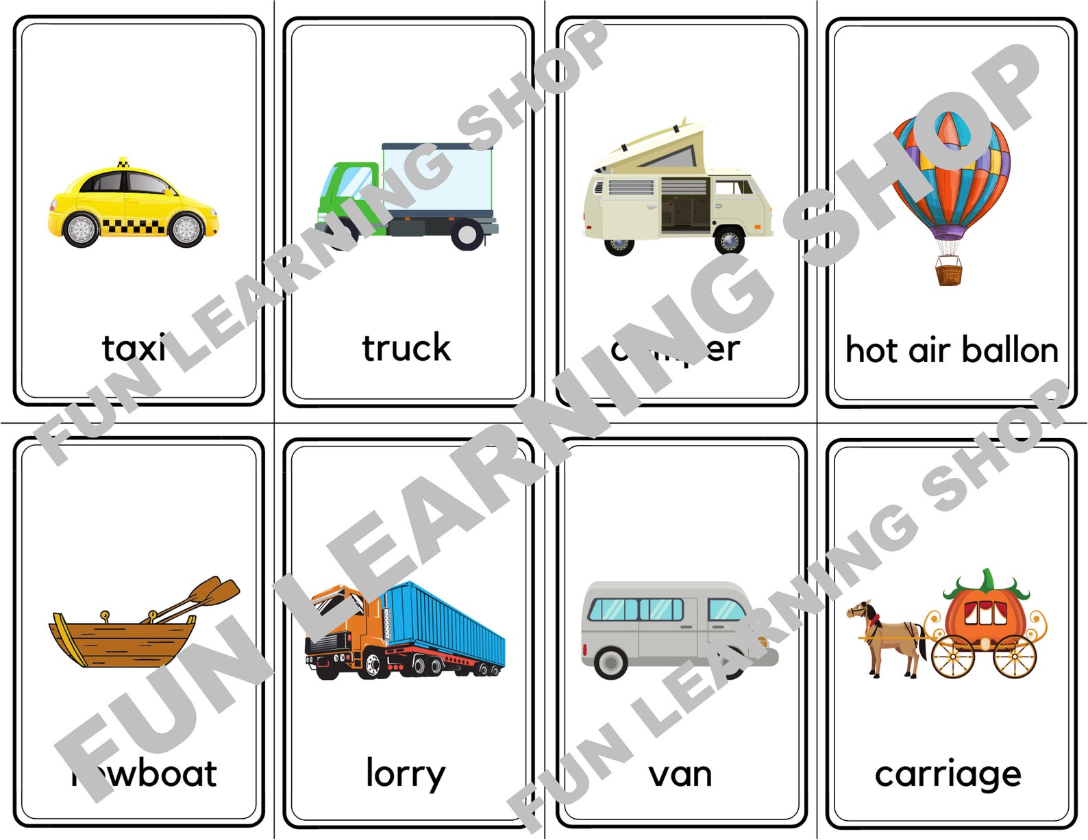 24 Transport Flashcards / Image Cards for Kids, Preschoolers ...