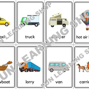 24 Transport Flashcards / Image Cards for Kids, Preschoolers ...