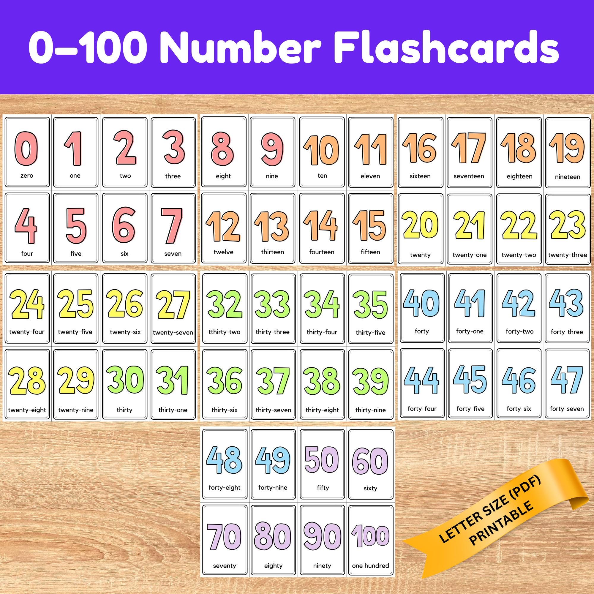 Number Flashcards 0-100 - Printable Montessori Math (PDF) - Etsy