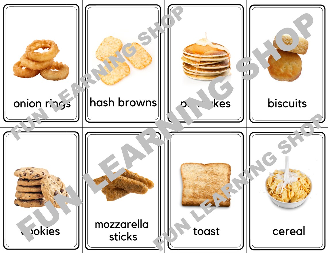 32 Fast Food Flashcards / Image Cards for Kids, Preschool. Nomenclature ...