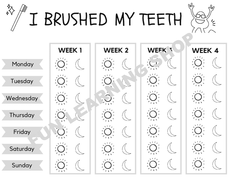 I Brushed My Teeth Chart, Tooth Brushing Chart , Toddler Reward Chart ...