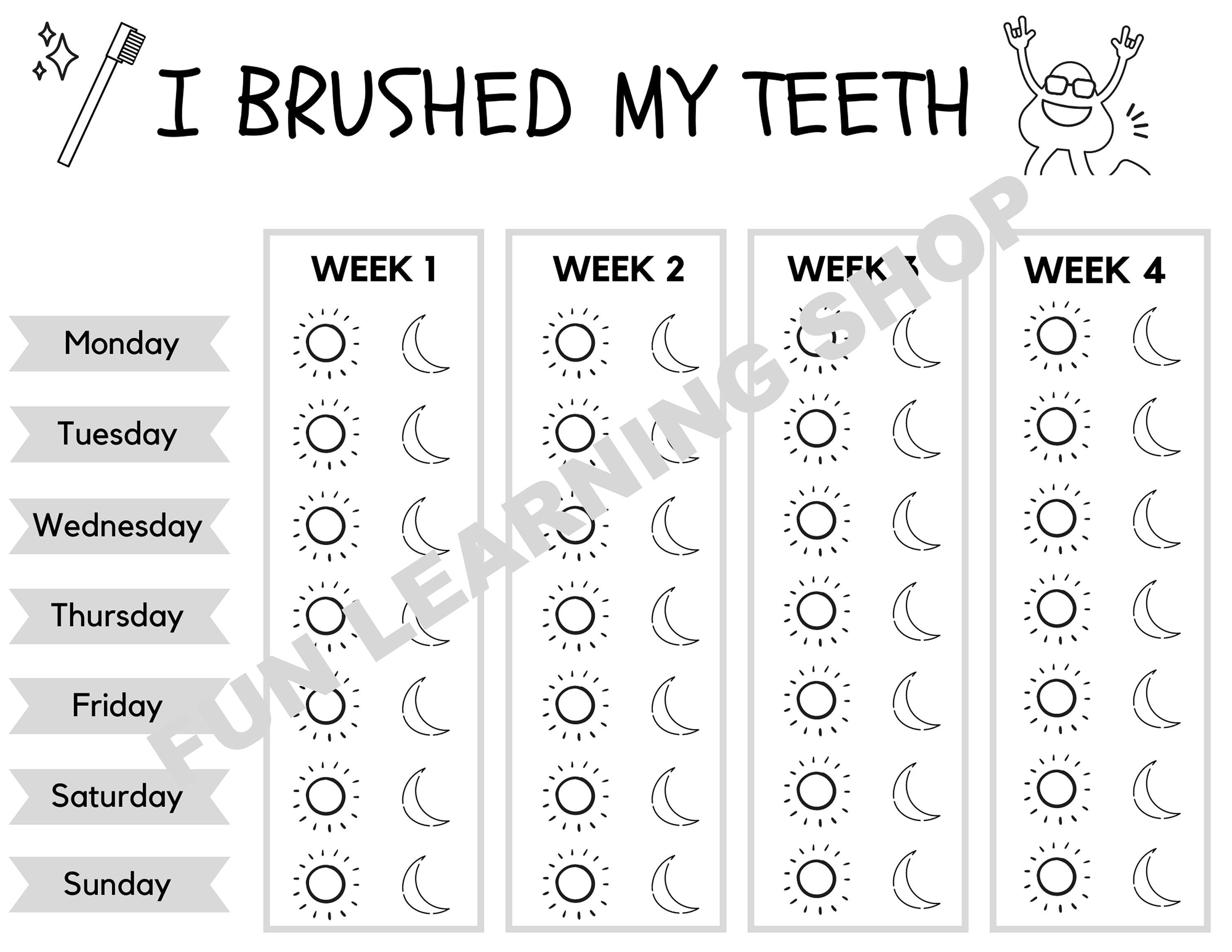 I Brushed My Teeth Chart, Tooth Brushing Chart , Toddler Reward Chart ...