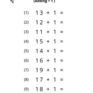 10 Printable Addition Math Worksheets. Adding by 1. Numbers 1-20 ...