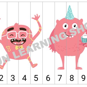 9 Printable Number Sequence Puzzles. Cute Monster Puzzles, Number ...