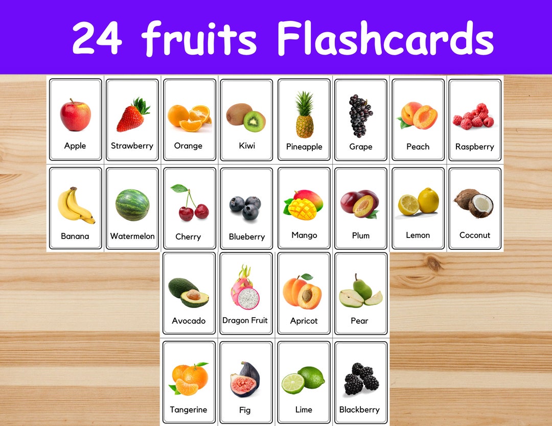 24 Fruits Flashcards / Image Cards for Kids. Nomenclature Cards. PDF ...