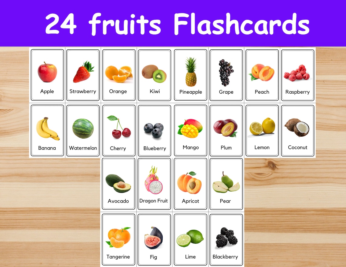 24 Fruits Flashcards / Image Cards for Kids. Nomenclature Cards. PDF ...
