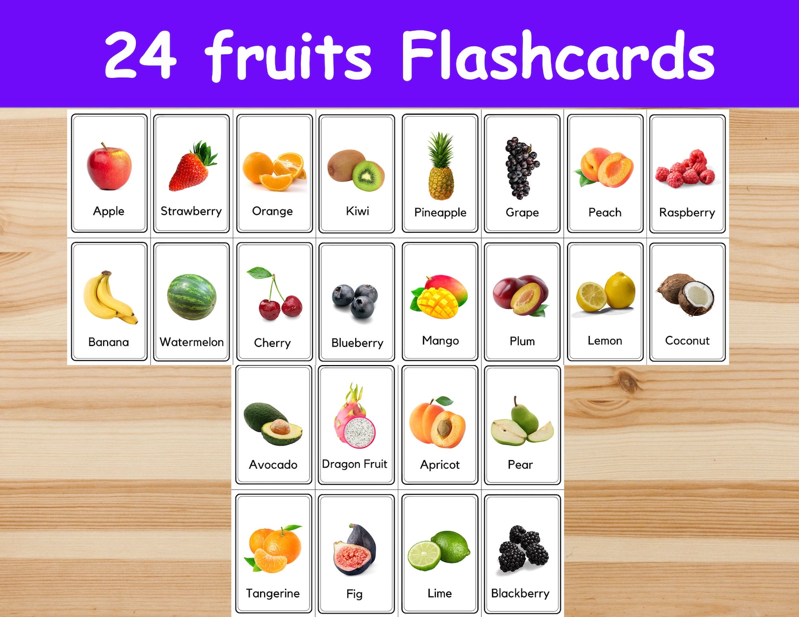24 Fruits Flashcards / Image Cards for Kids. Nomenclature Cards. PDF ...