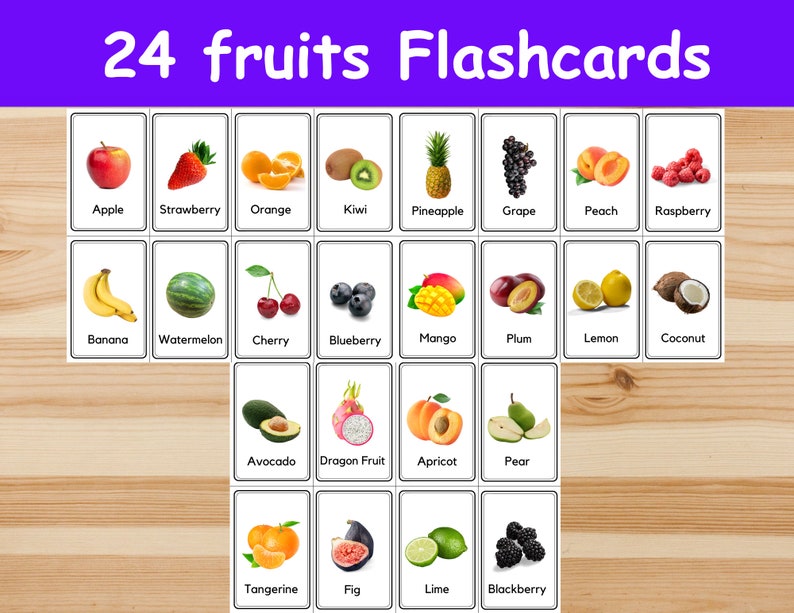 24 Fruits Flashcards / Image Cards for Kids. Nomenclature Cards. PDF ...