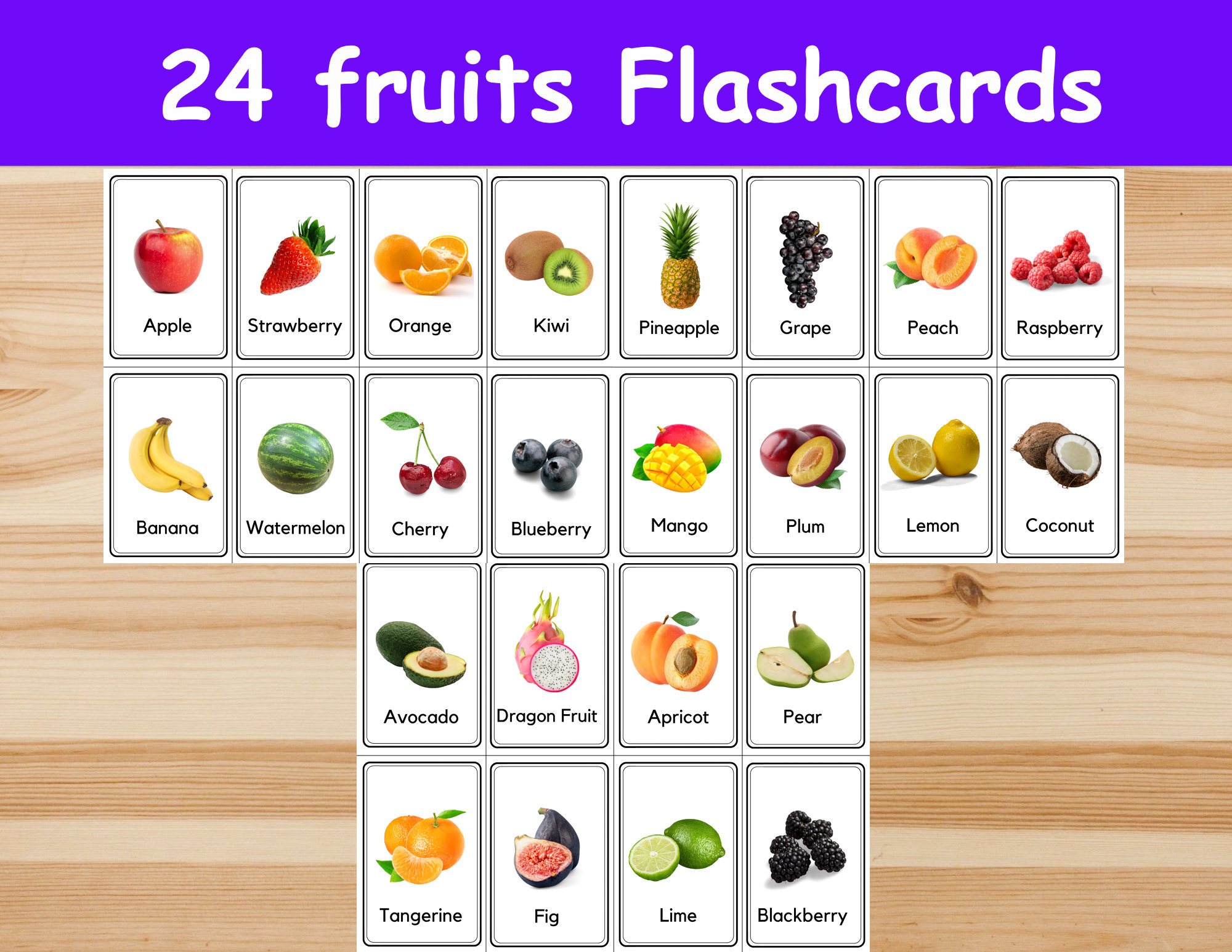 24 Fruits Flashcards / Image Cards for Kids. Nomenclature Cards. PDF ...
