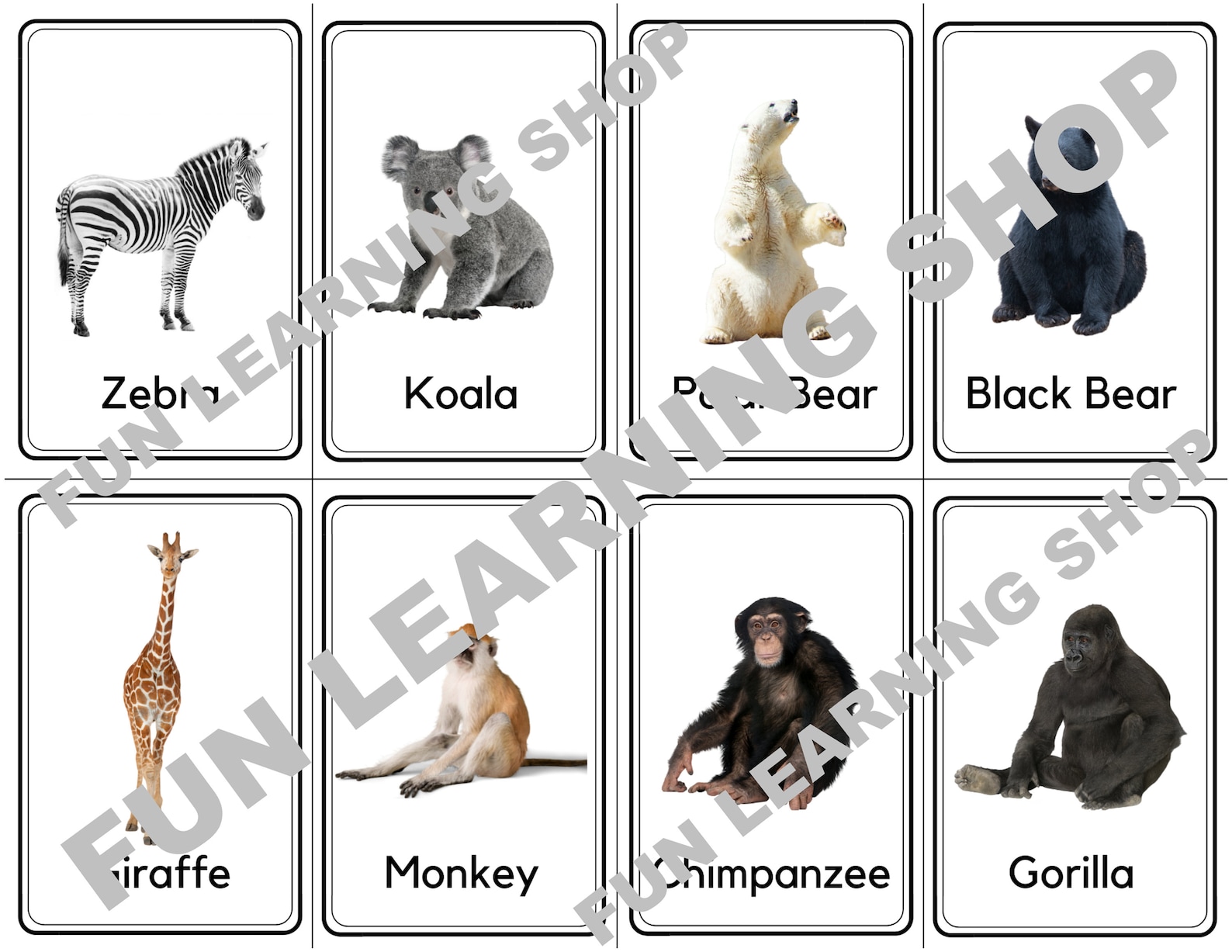 32 Wild Animals Flashcards / Image Cards for Kids. Nomenclature Cards ...