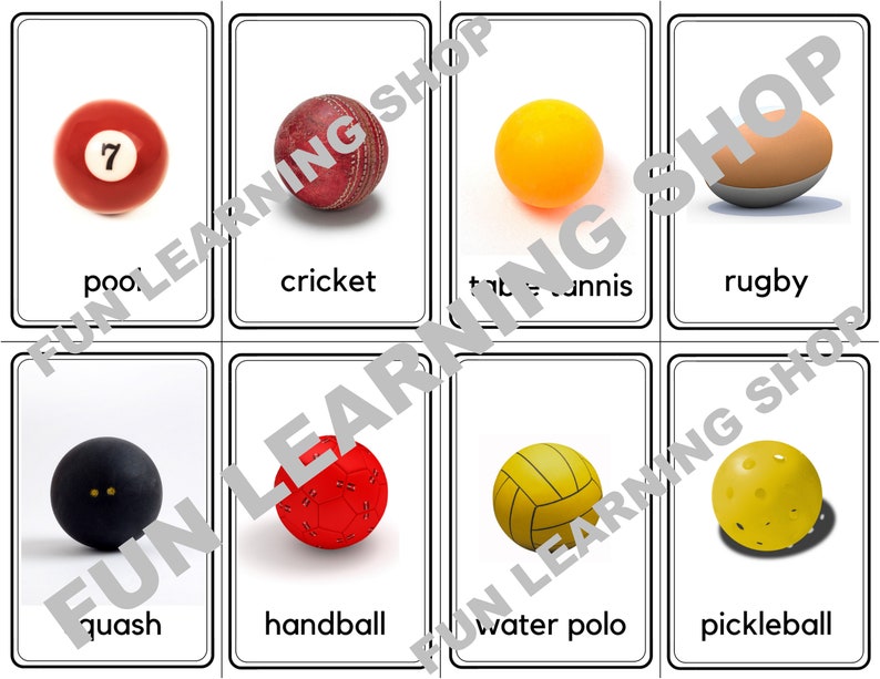 16 Sports Balls Flashcards / Image Cards for Kids, Preschoolers ...