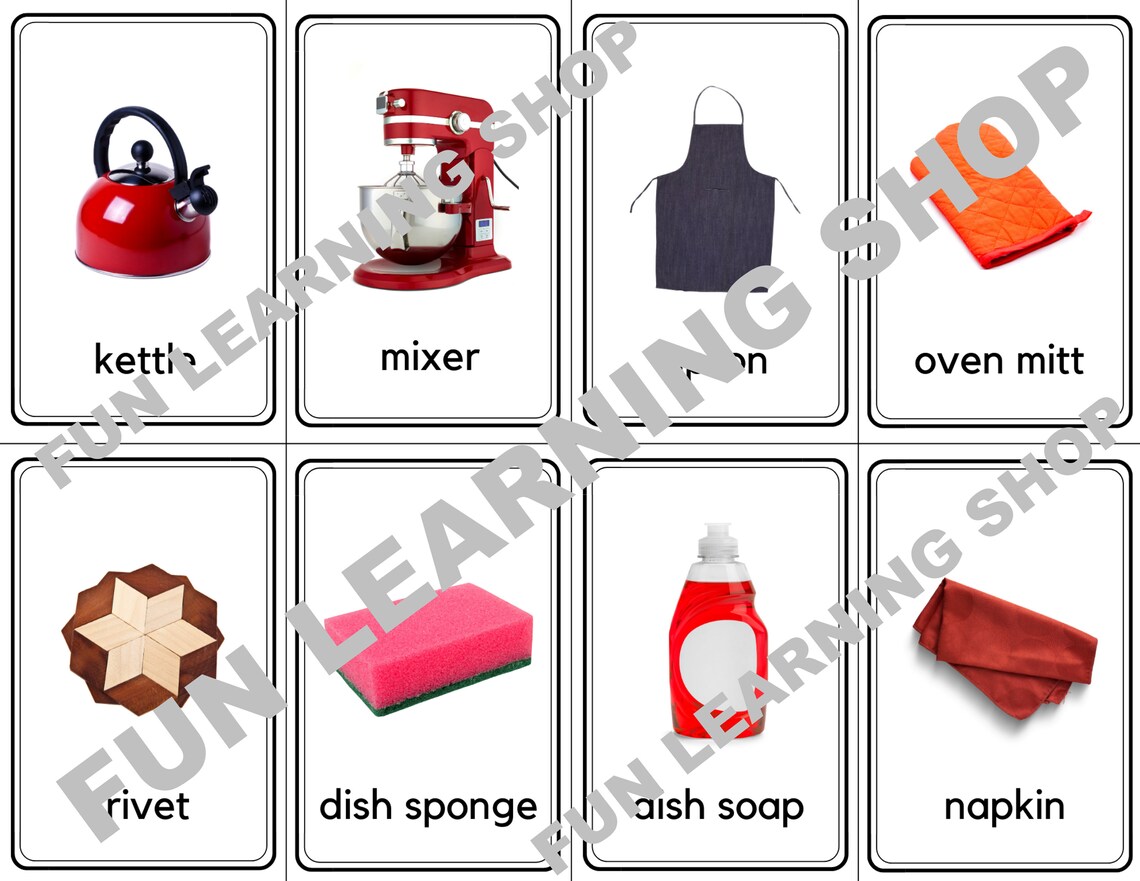 32 Kitchen Flashcards / Utensils, Appliances Image Cards for Kids ...