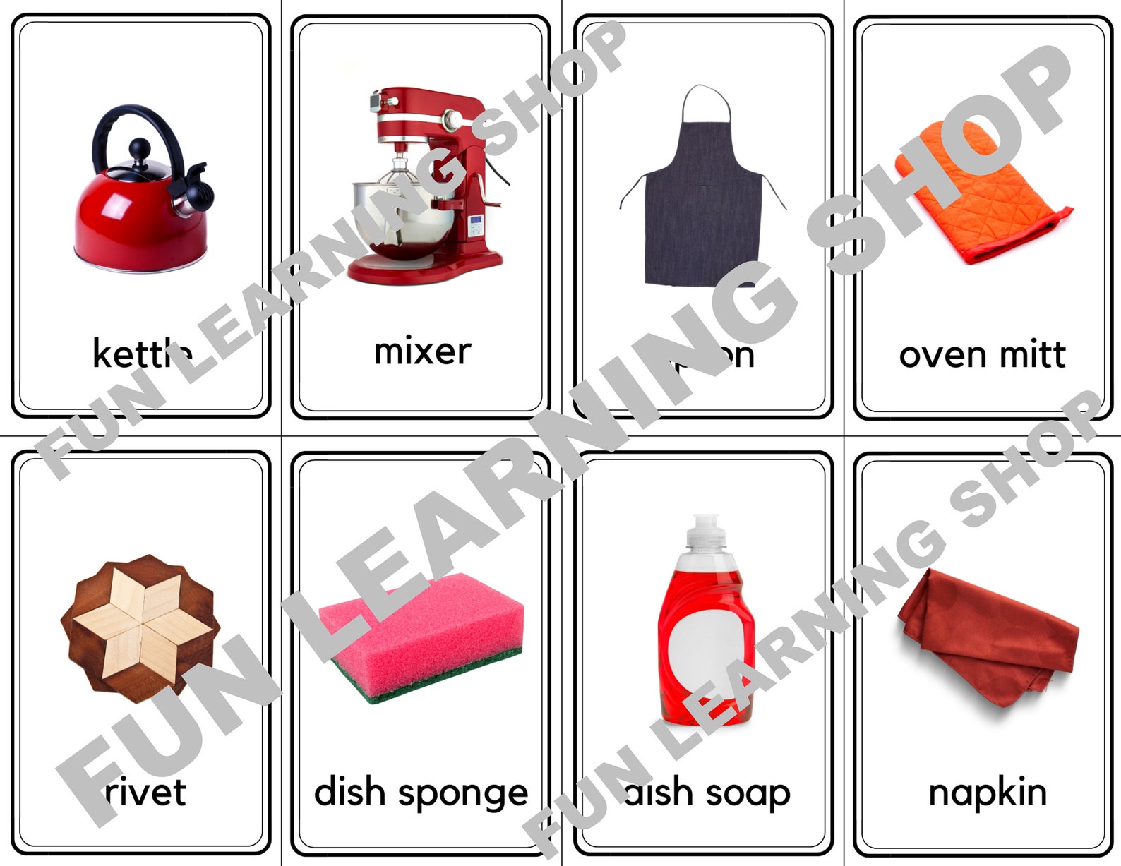 32 Kitchen Flashcards / Utensils, Appliances Image Cards for Kids ...
