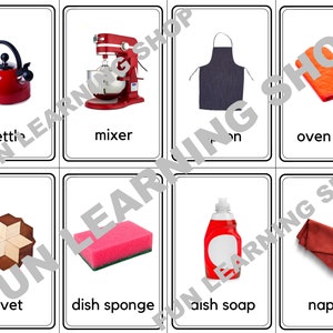 32 Kitchen Flashcards / Utensils, Appliances Image Cards for Kids ...