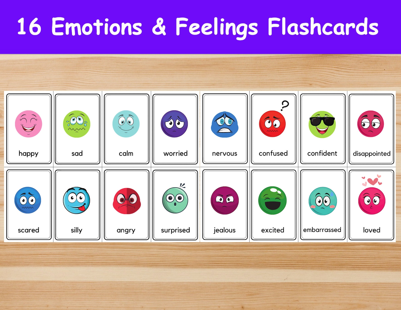 16 Emotions & Feelings Flashcards / Image Cards for Kids, Preschoolers ...