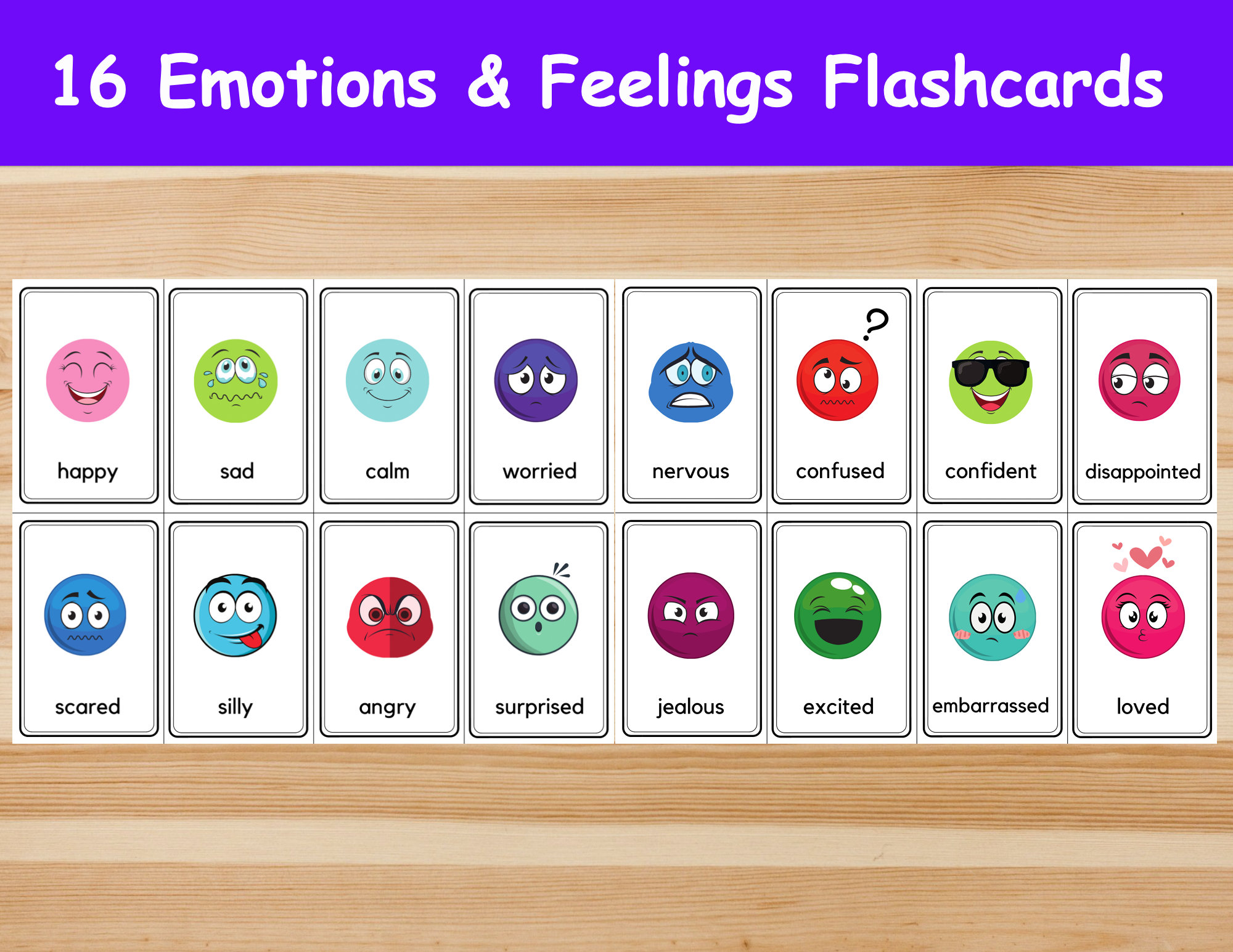 16 Emotions & Feelings Flashcards / Image Cards for Kids, Preschoolers ...