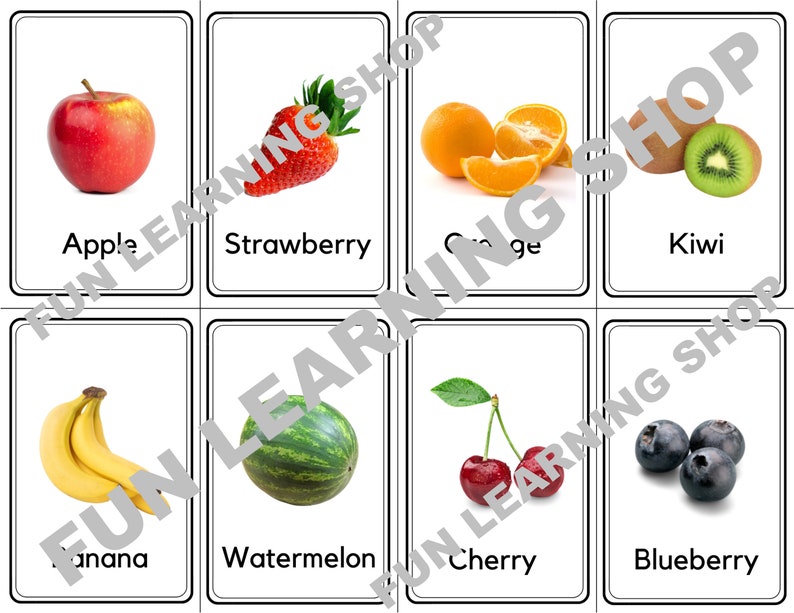 24 Fruits Flashcards / Image Cards for Kids. Nomenclature Cards. PDF ...