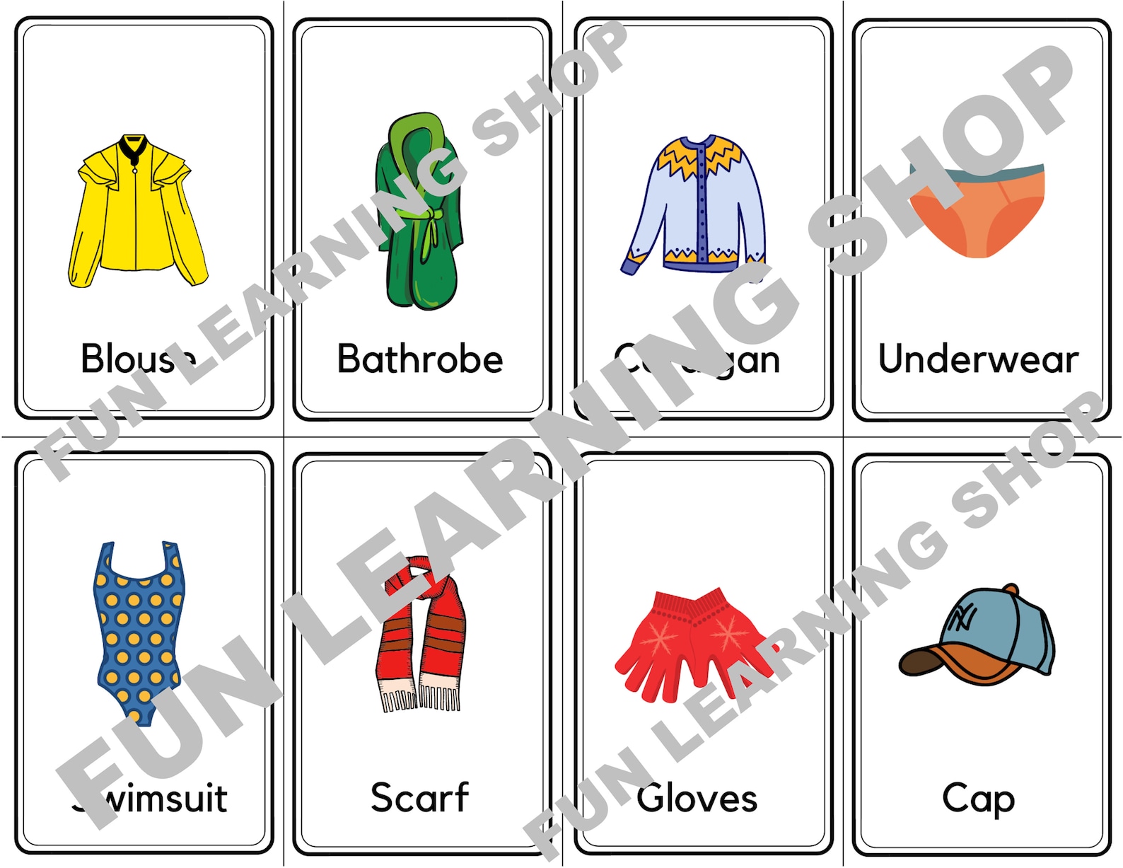 32 Clothing Flashcards / Image Cards for Kids, Preschoolers ...