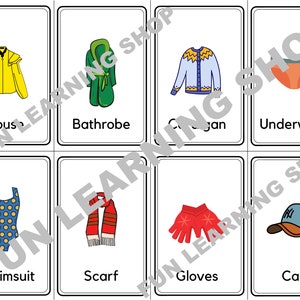 32 Clothing Flashcards / Image Cards for Kids, Preschoolers ...