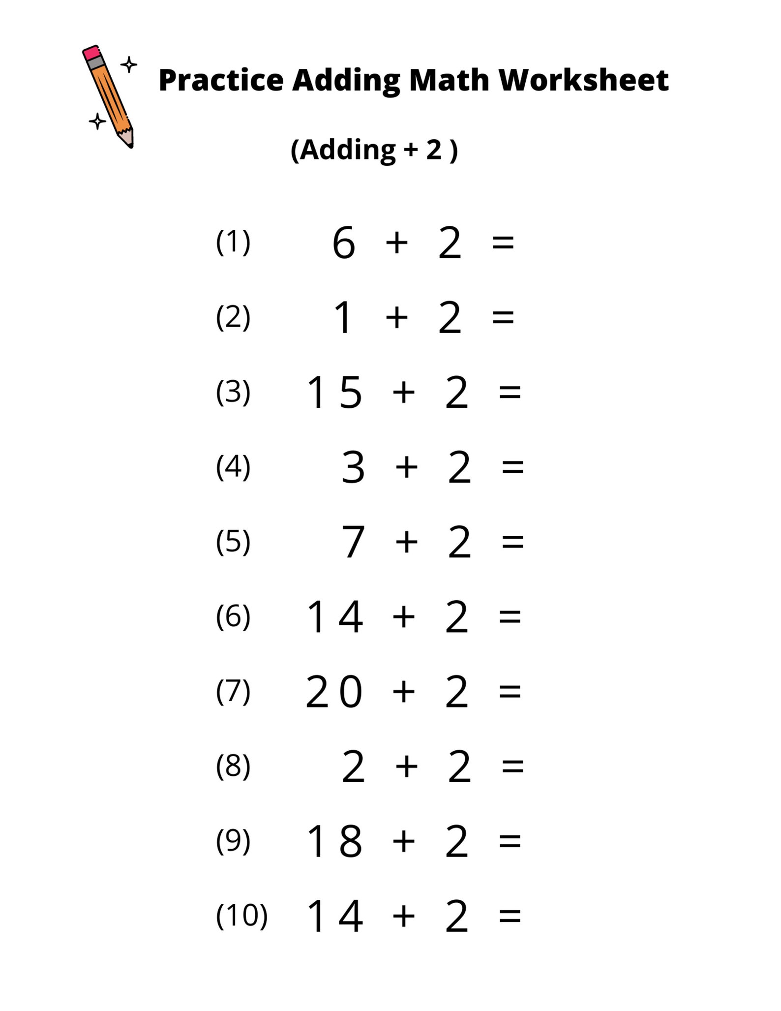 10 Printable Addition Math Worksheets. Adding by 2. Numbers 1-20 ...