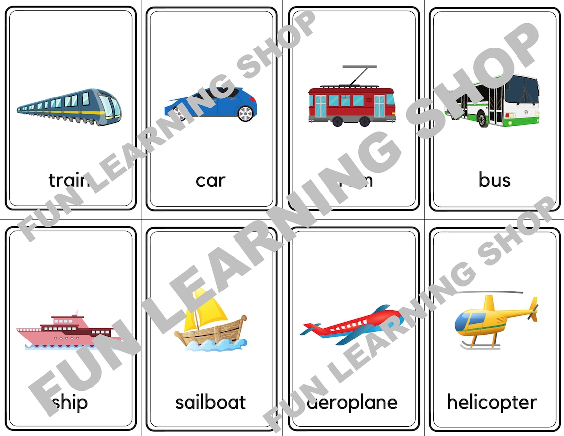 24 Transport Flashcards / Image Cards for Kids, Preschoolers ...
