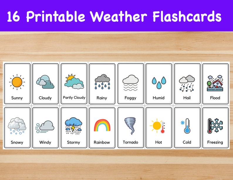16 Weather Flashcards / Image Cards for Kids, Preschoolers ...