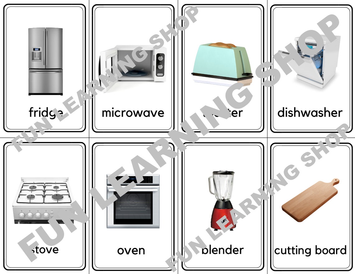 32 Kitchen Flashcards / Utensils, Appliances Image Cards for Kids ...