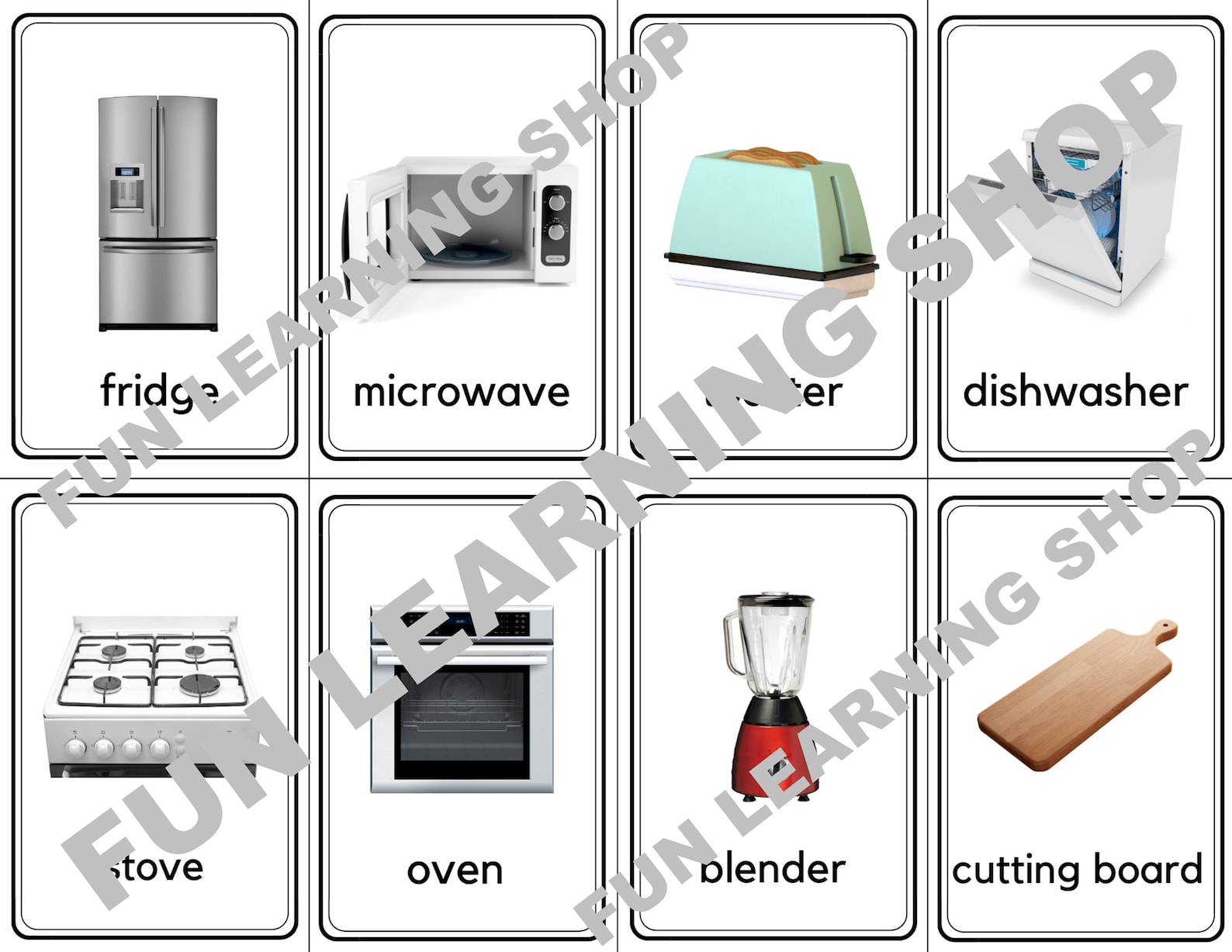32 Kitchen Flashcards / Utensils, Appliances Image Cards for Kids ...