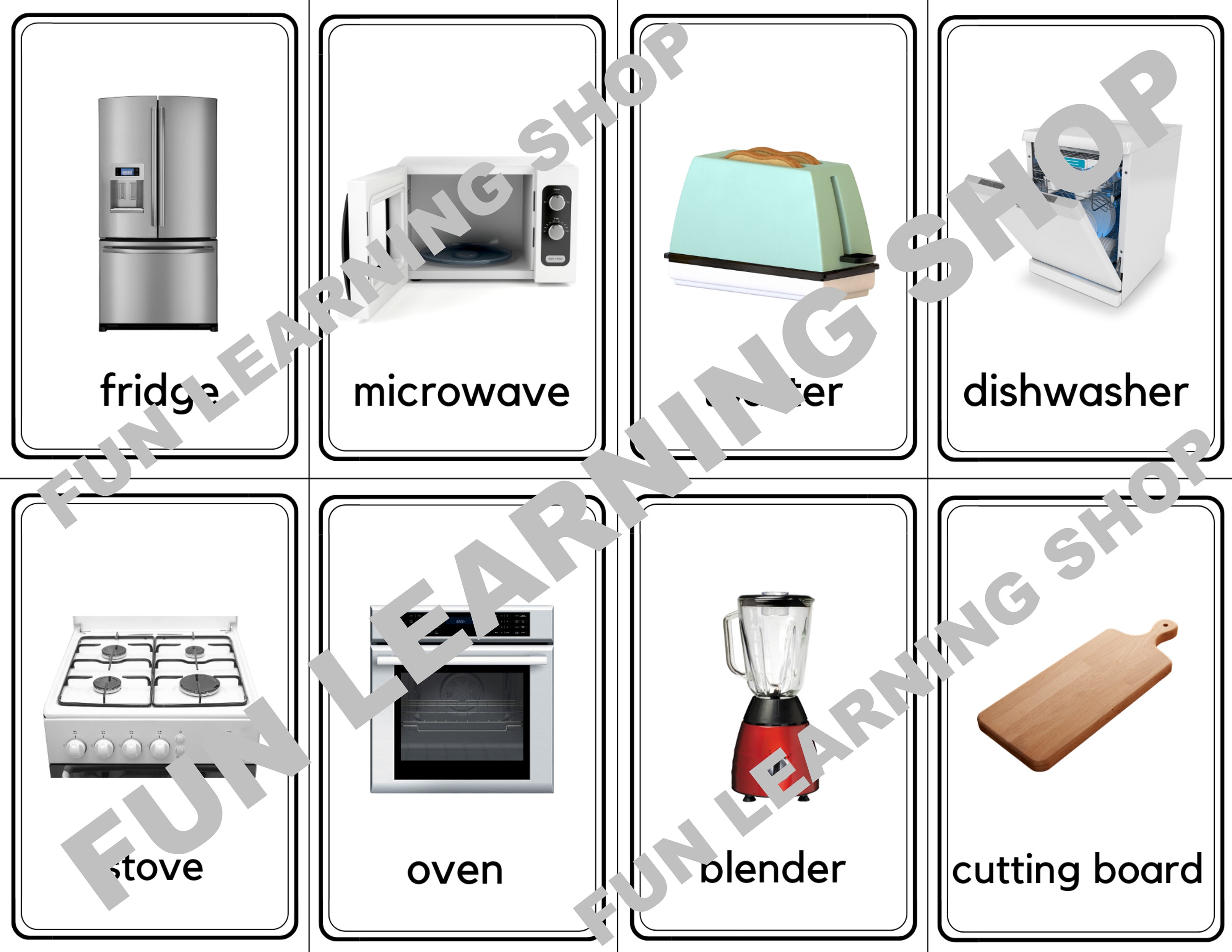 32 Kitchen Flashcards / Utensils, Appliances Image Cards for Kids ...